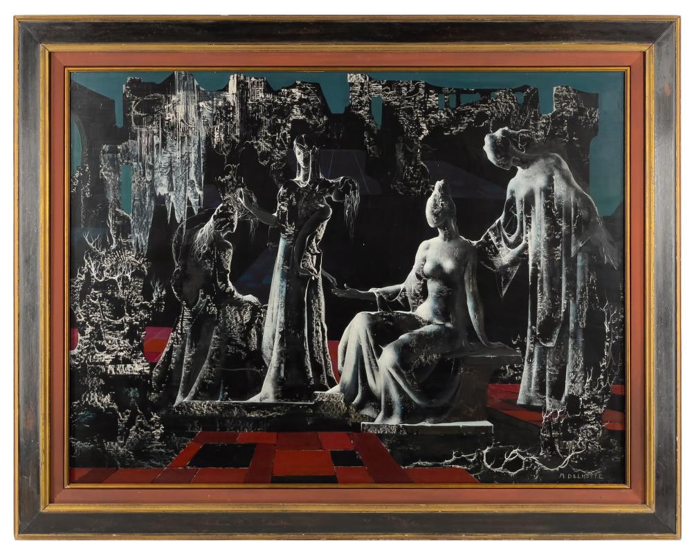 MARCEL DELMOTTE "L'ART DU DIALOGUE III" OIL ON BOARD | Barnebys