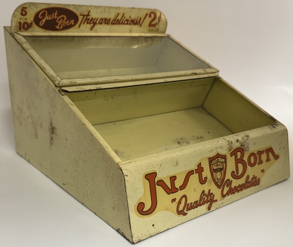 1920 Just Born Chocolates Candy Display Case | Barnebys