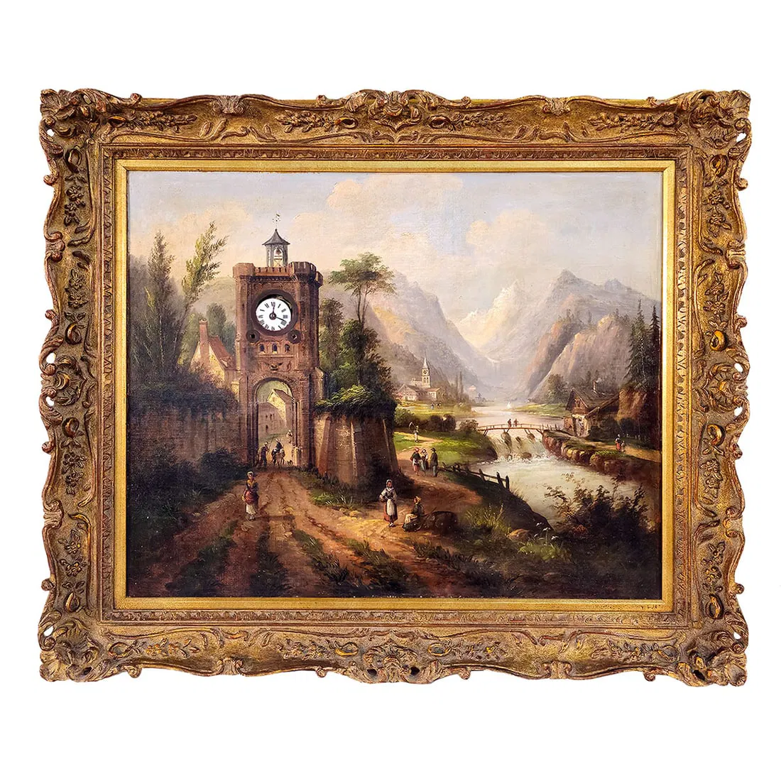 1882 French Painting with Clock, 6 Tune Music Box & Angelus Chimes ...