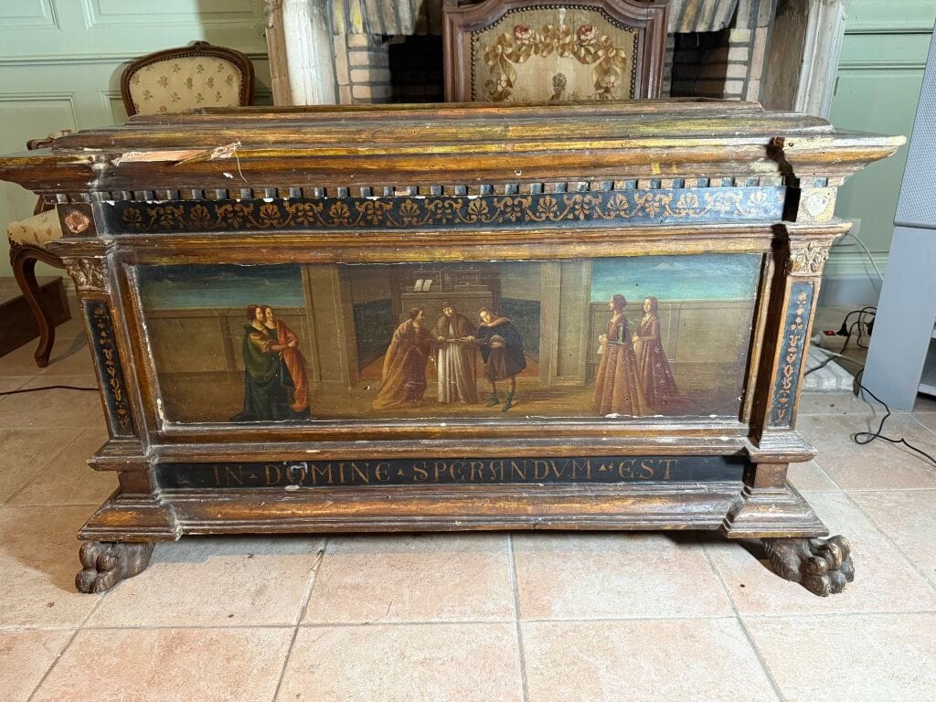 Cassone wedding chest in molded wood, carved and p... | Furniture: bids ...