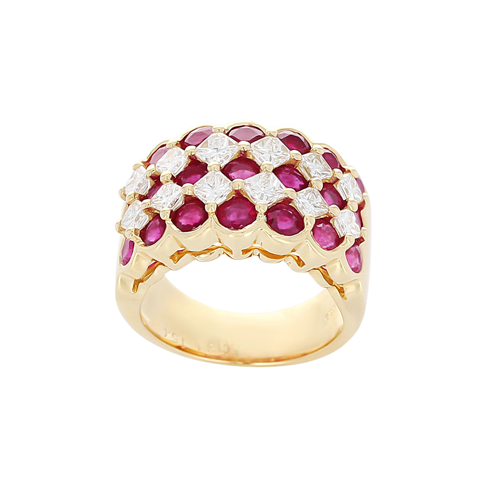 Gold, Ruby and Diamond Lattice Ring | Barnebys