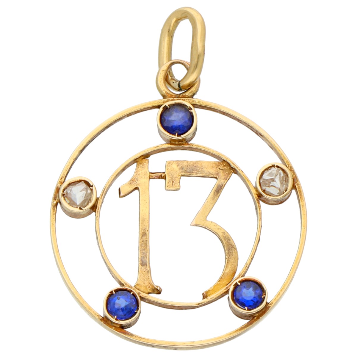 #243 | 18K yellow gold Lucky number 13 pendant set with diamond and ...