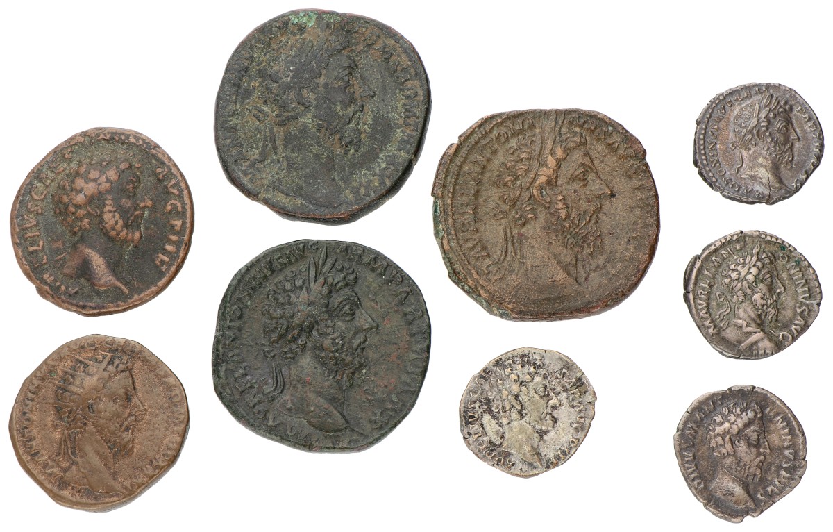 #626 | Roman Empire. Marcus Aurelius. Set of Denarius (4), Sestertius ...