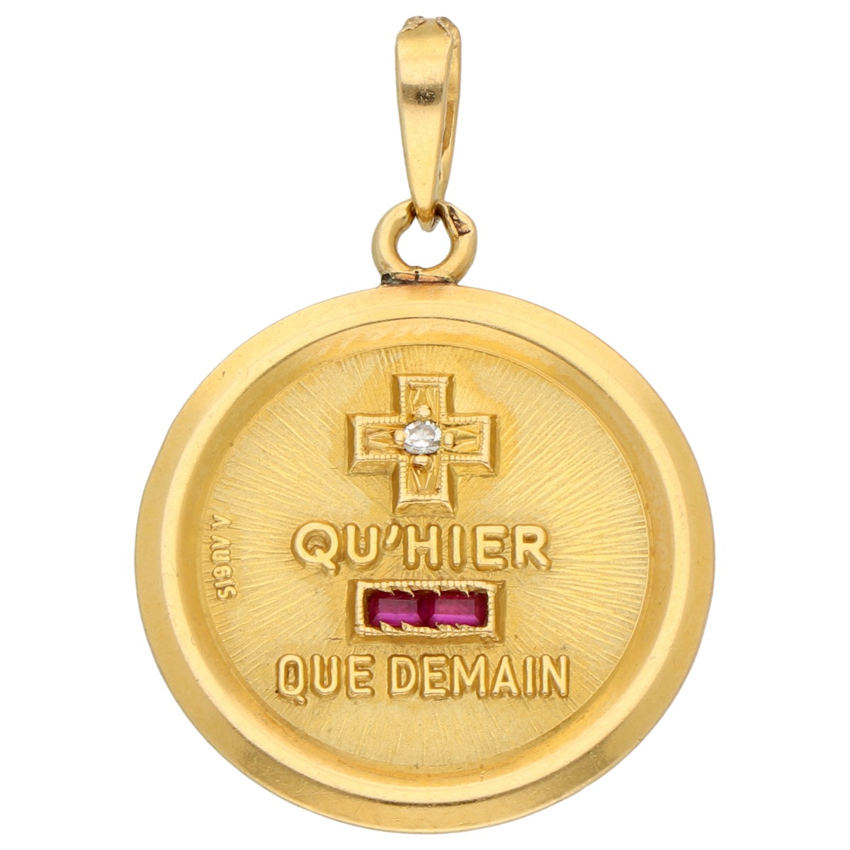 #316 | 18K yellow gold Plus qu’hier, moins que demain pendant A. Augis | Barnebys