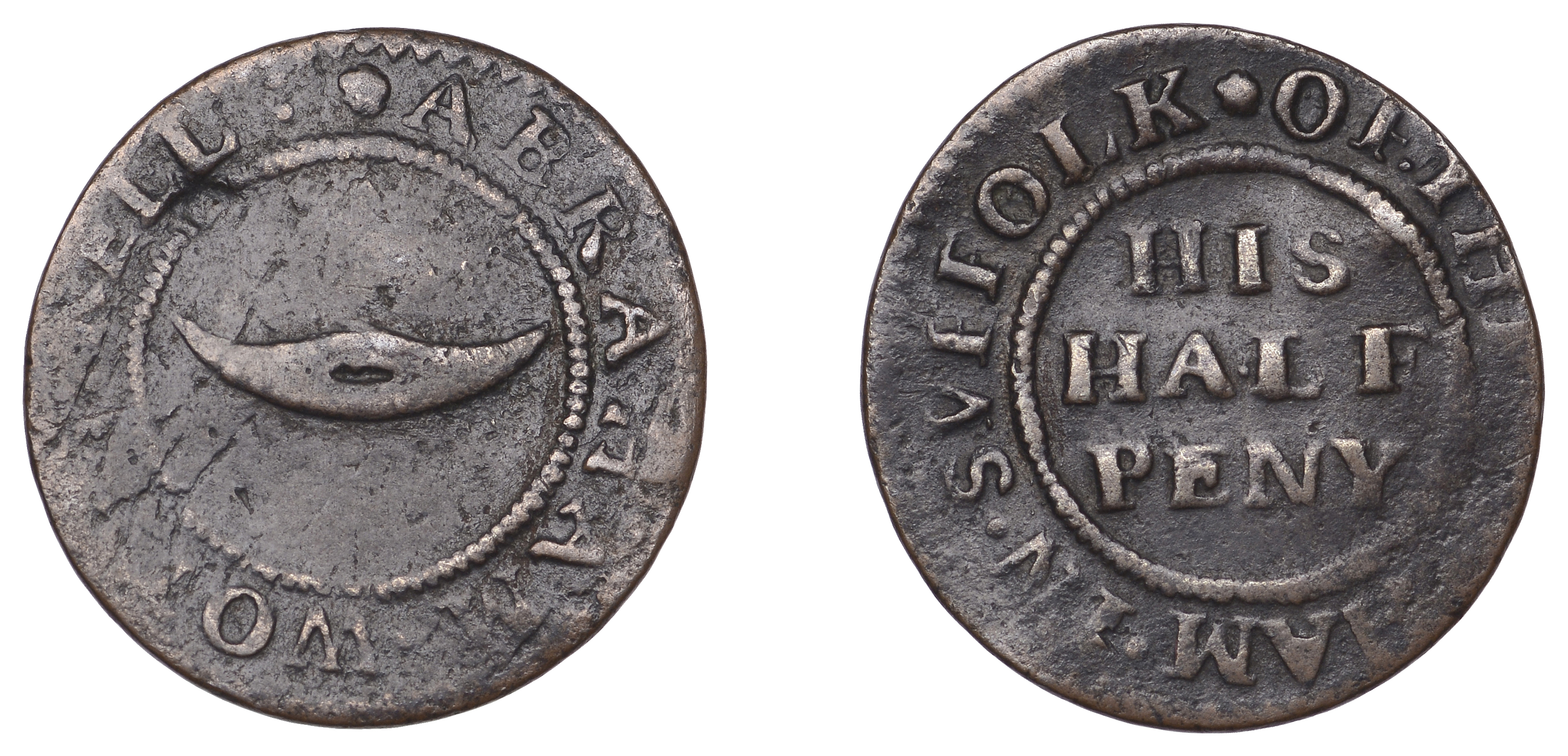 17th Century Tokens, Thelnetham, Abraham Wotherell, Halfpenny, 2.05g ...