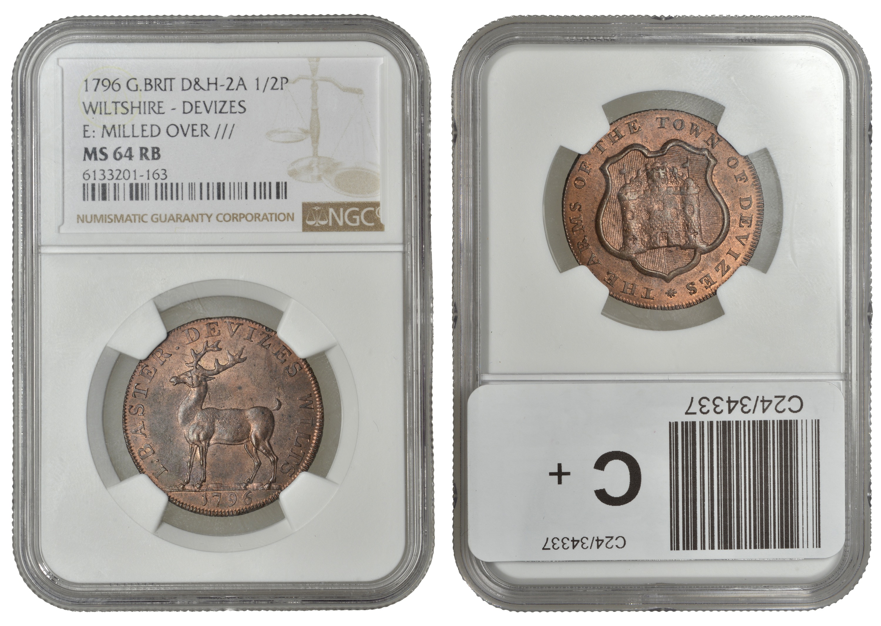 18th Century Tokens, WILTSHIRE, Devizes, John Baster, Halfpenny, 1796 ...