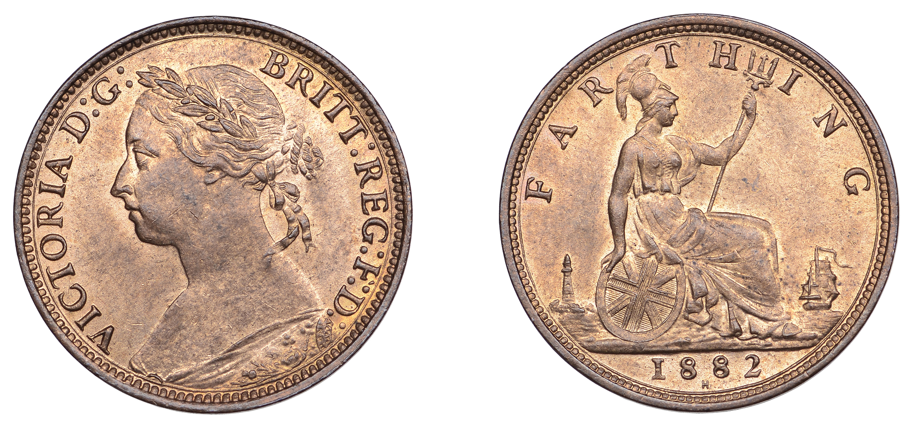 Victoria (1837-1901), Farthing, 1882h, Heaton mint (BMC 1905; S 3959 ...