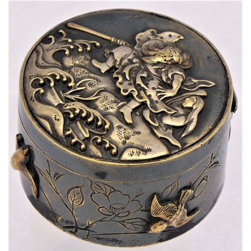 A FINE JAPANESE MIXED METAL BOX, DECORATED WITH RYOJIN MEIJI... | Barnebys