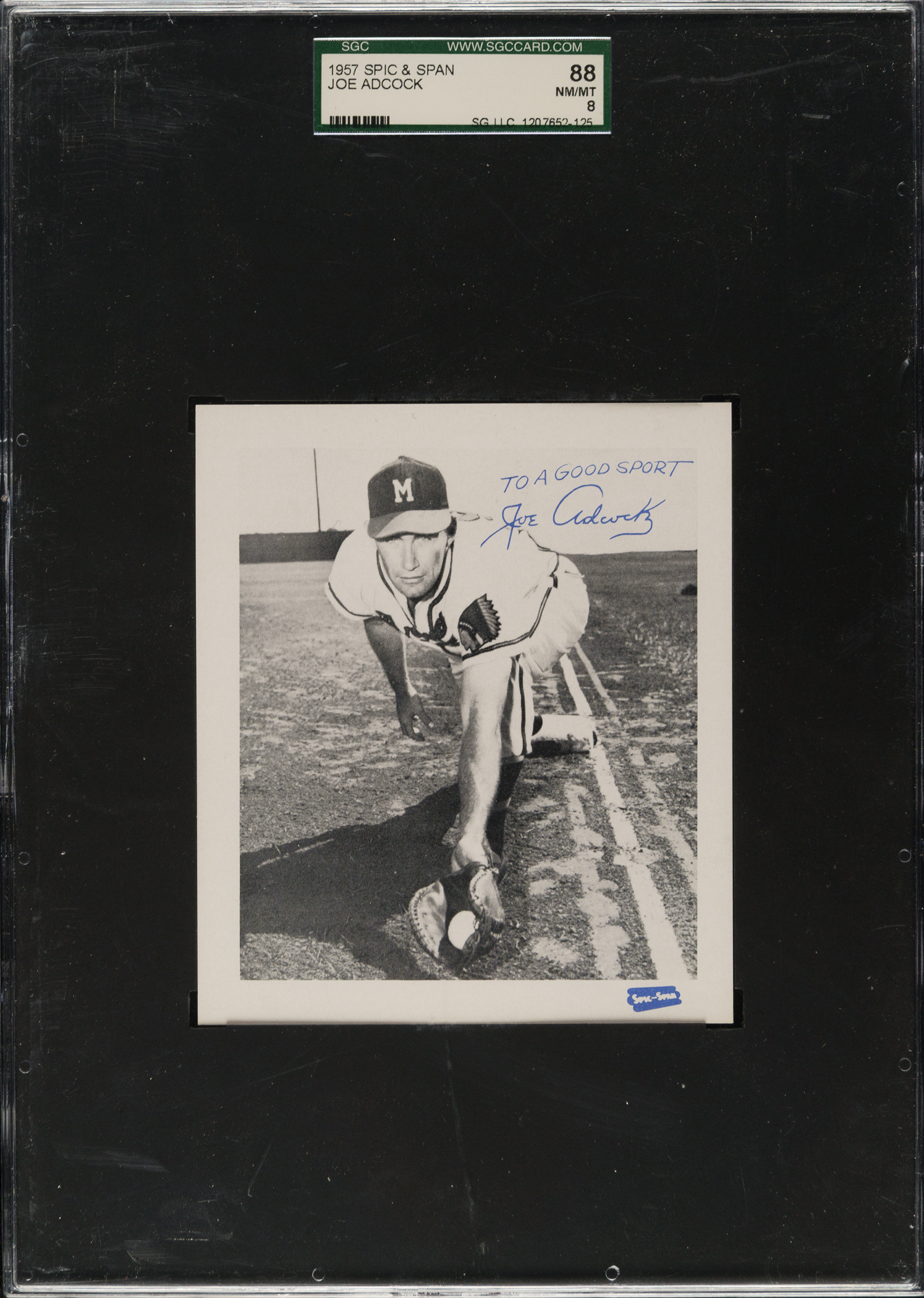 1957 Spic and Span Braves Joe Adcock SGC NM/MT 88 | Barnebys