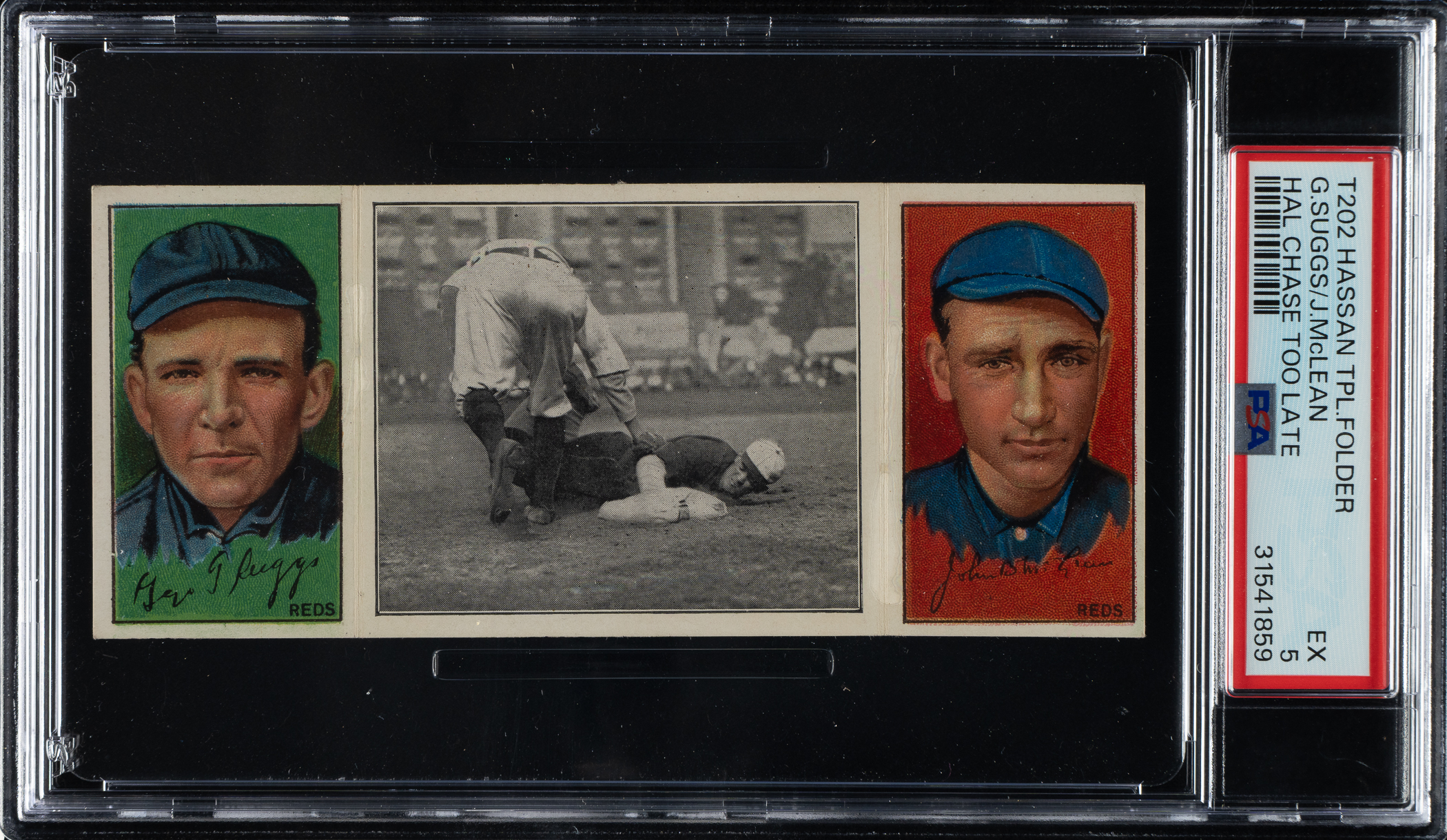 1912 T202 Hassan Triple Folder "Hal Chase Too Late" Suggs/McLean PSA EX ...