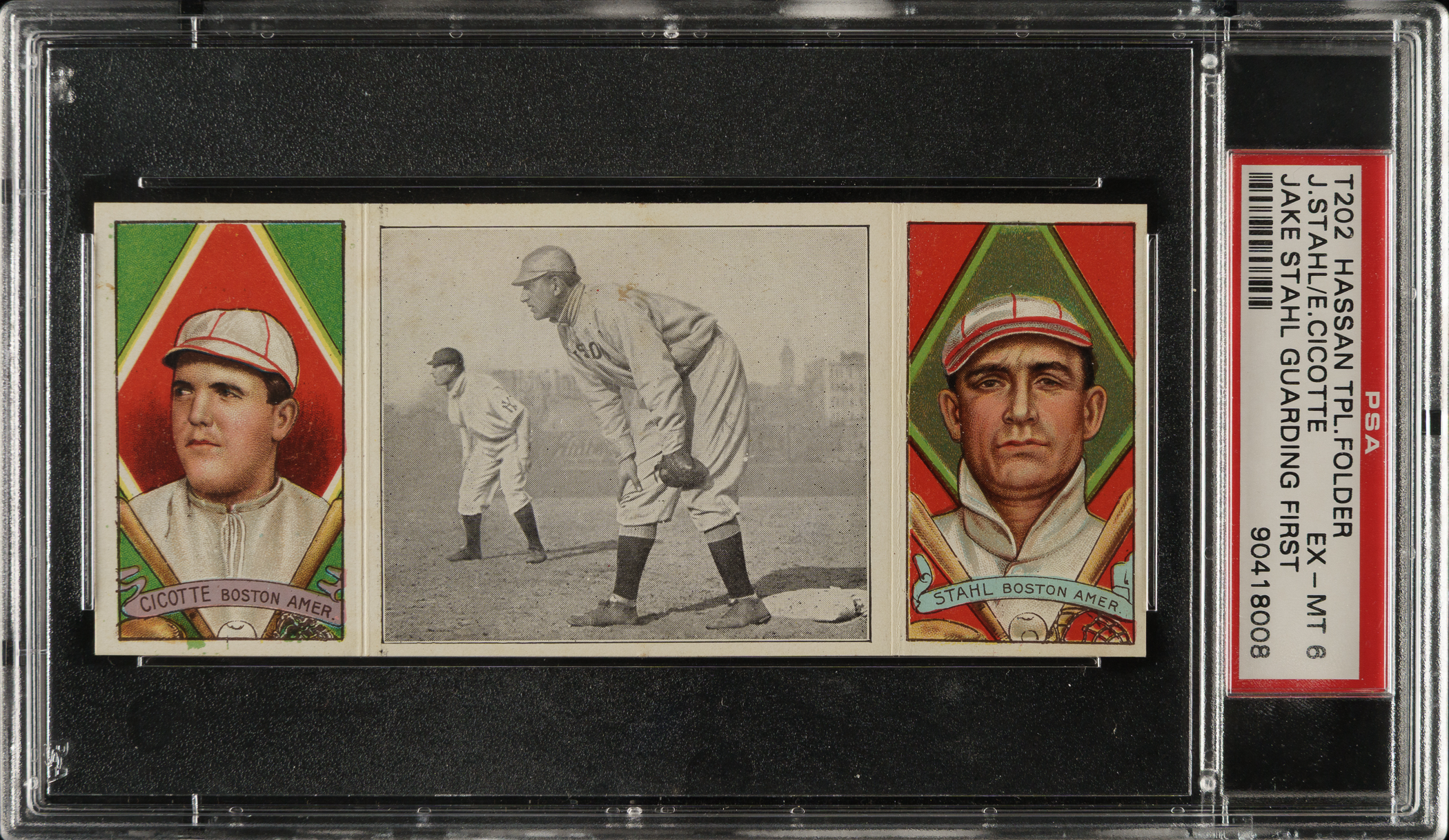 1912 T202 Hassan Triple Folder "Jake Stahl Guarding First" Cicotte ...