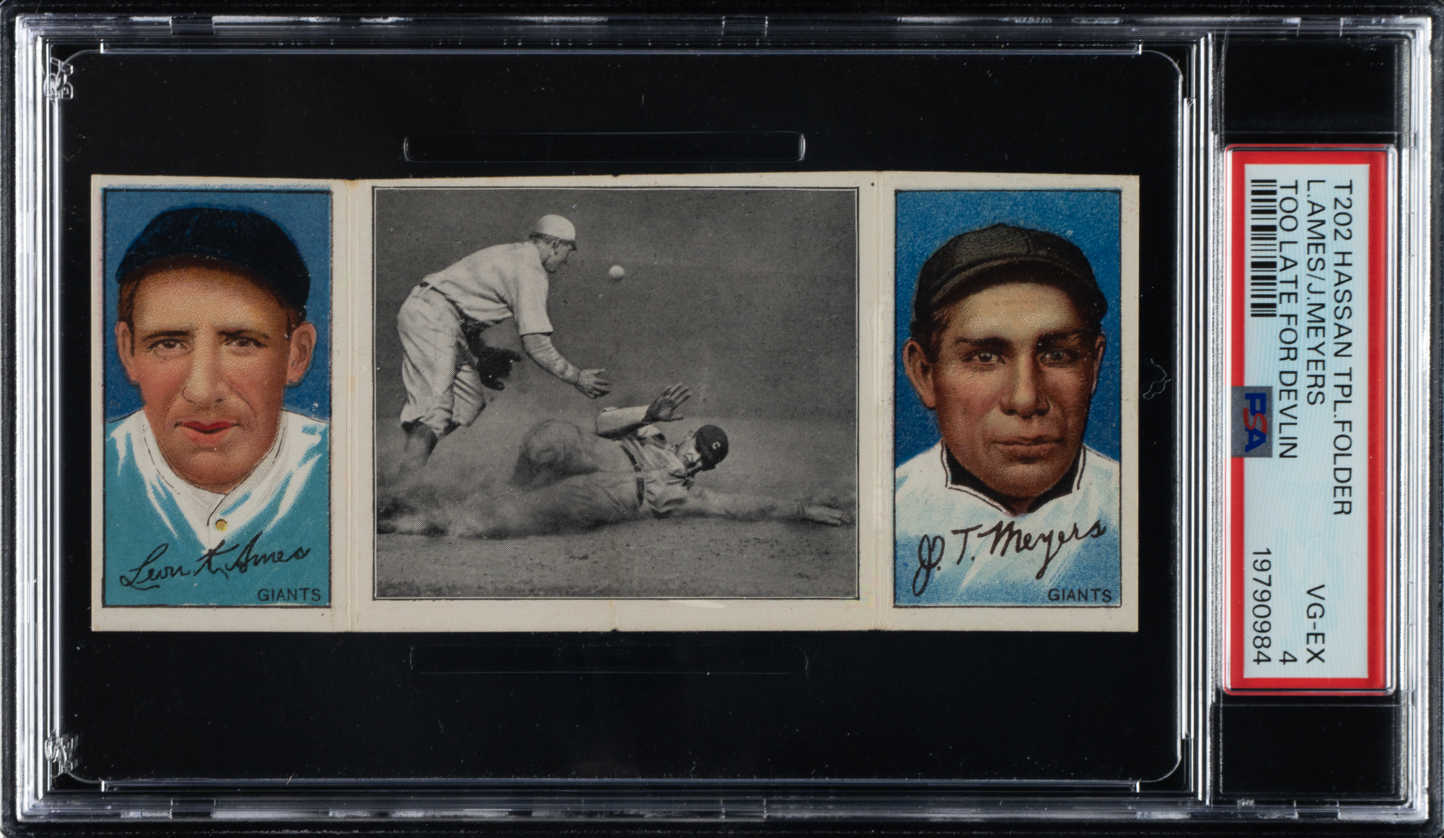 1912 T202 Hassan Triple Folder "Too Late For Devlin" Ames/Meyers PSA VG ...