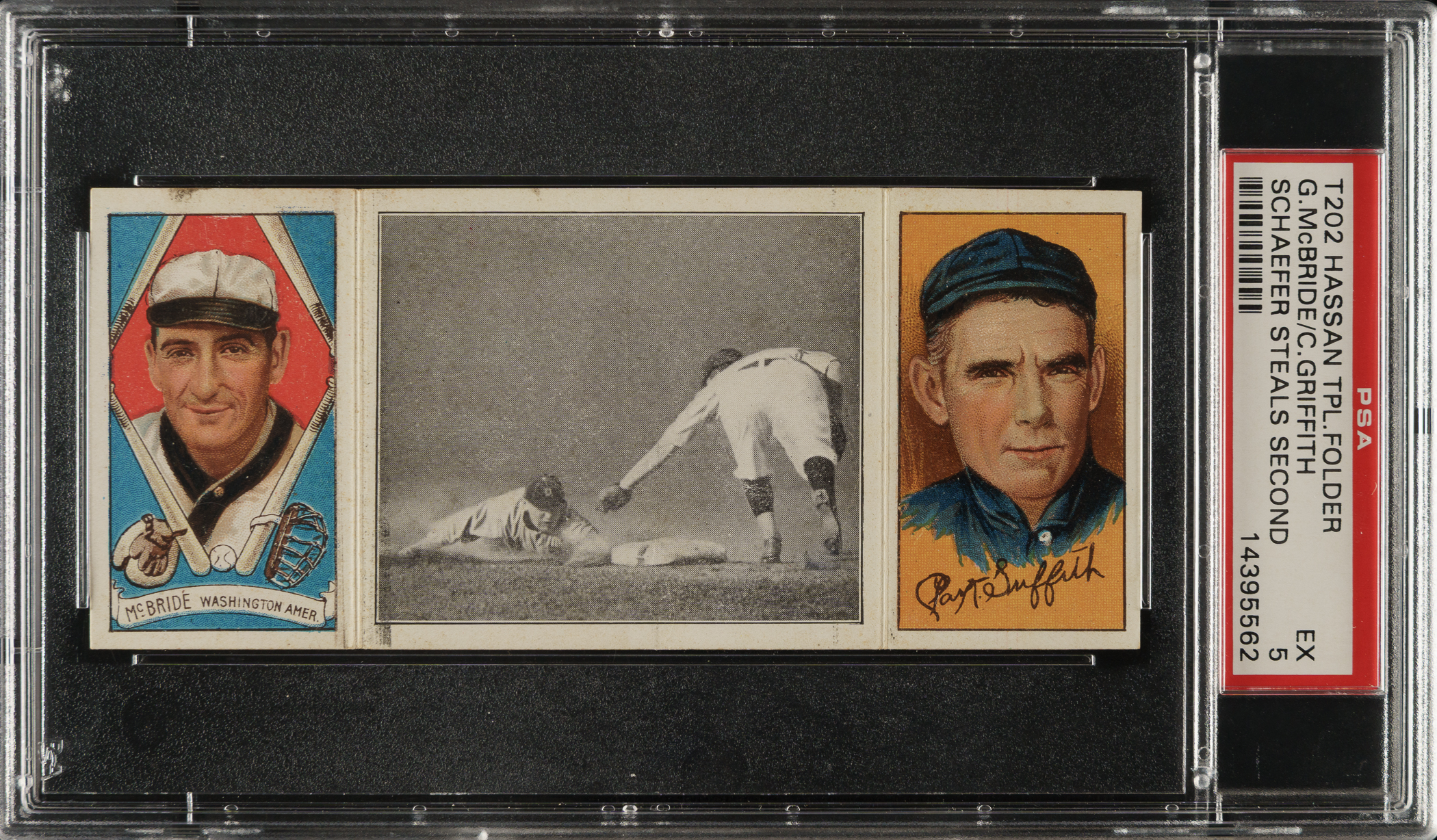 1912 T202 Hassan Triple Folder "Schaefer Steals Second" Clark Griffith ...