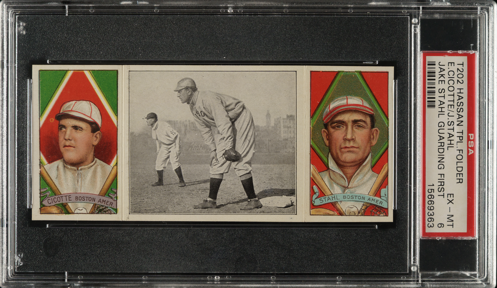 1912 T202 Hassan Triple Folder "Jake Stahl Guarding First" Cicotte ...