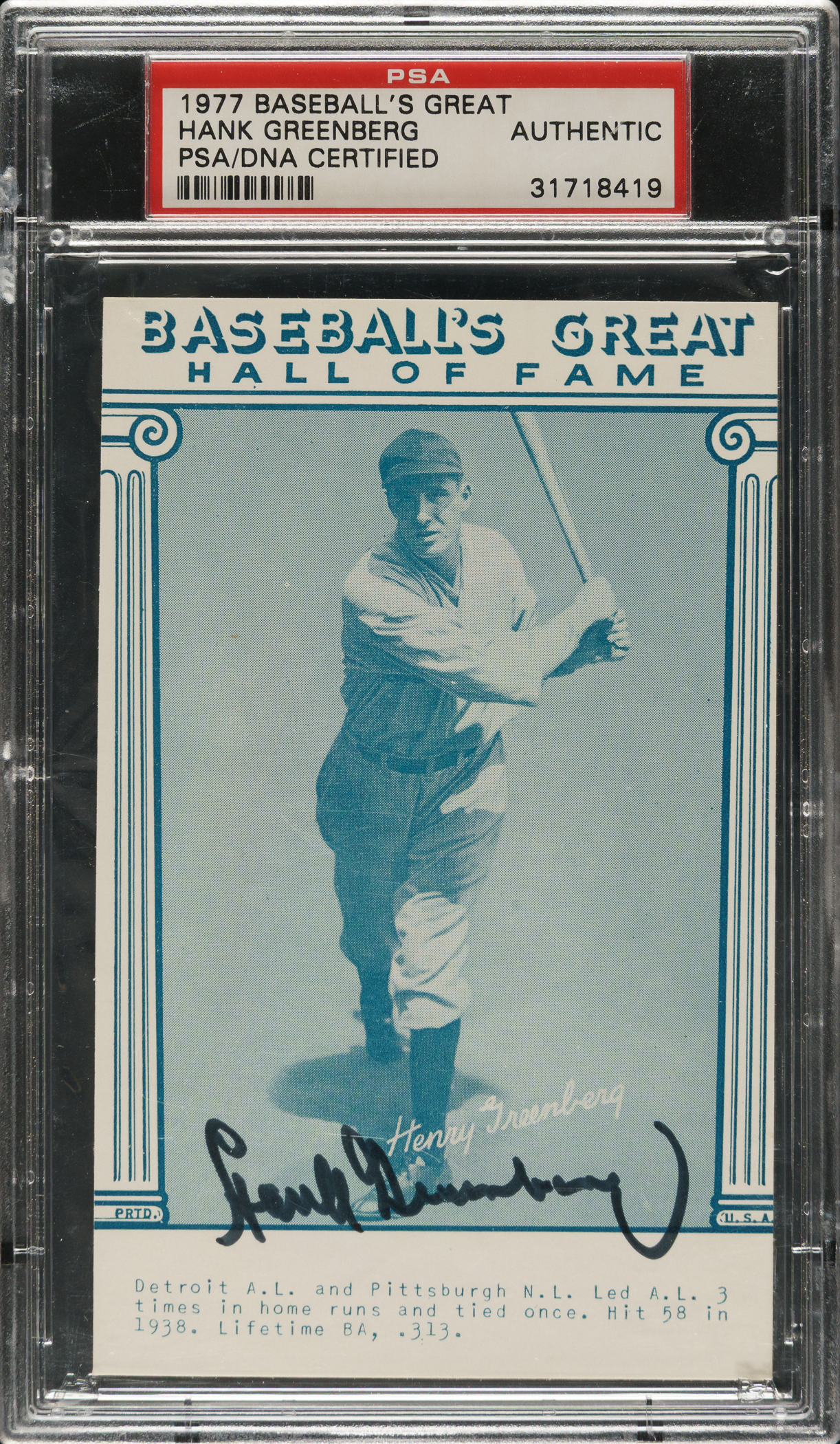 Signed 1977 Baseball Great's Hall of Fame Exhibits Hank Greenberg - PSA ...