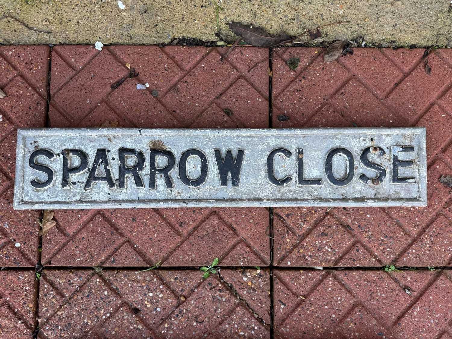 CAST SPARROW CLOSE ROAD SIGN 30.5" X 6" | Barnebys
