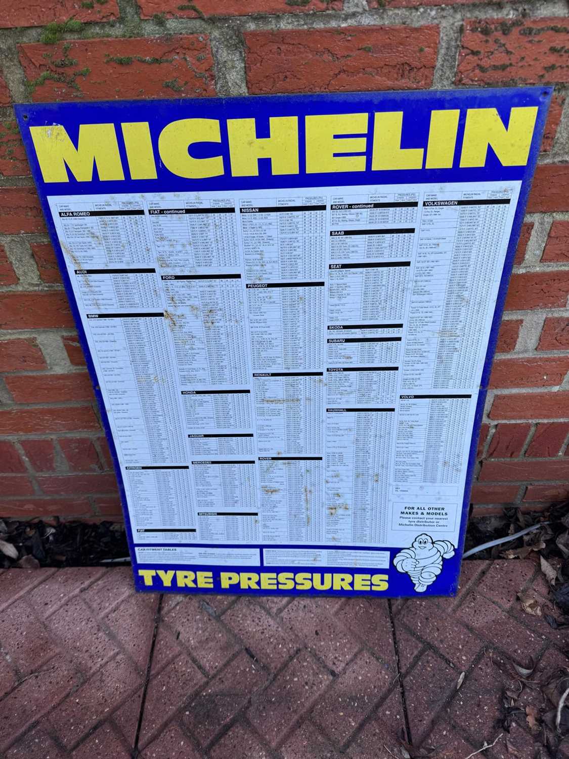 MICHELIN TYRE PRESSURE CHART | Barnebys