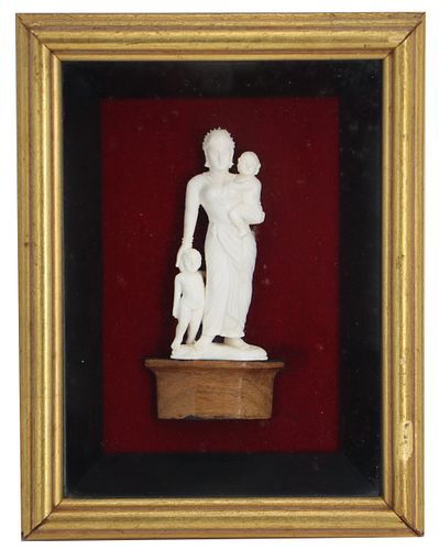 Neoclassical Miniature Sculpture of Mother with Children in Shadow Box ...