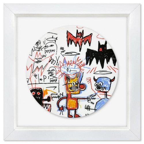 Jean-Michel Basquiat (1960-1988), "Batman 1983" Framed Limoges ...