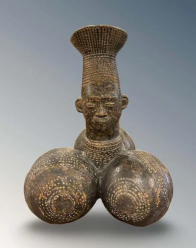 19th C. African Mangbetu People Ceremonial Terracotta Clay Figural Jug ...