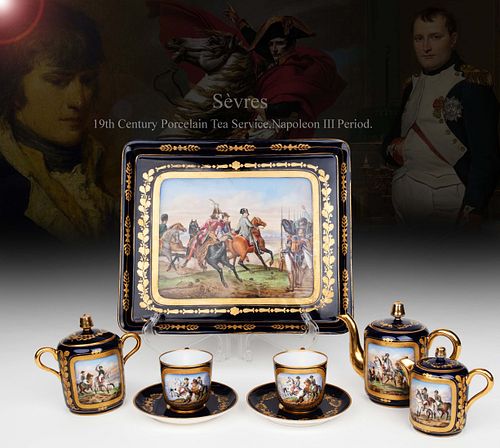 19th C. Napoleon III Era Sevres Hand painted Porcelain Tea Set | Barnebys