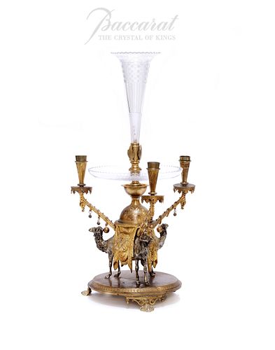 19th C. French Orientalist Baccarat Crystal Figural Bronze Centerpiece ...