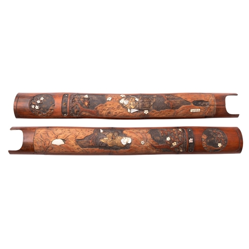 A pair of Japanese carved and inlaid bamboo sections, Taisho... | Barnebys