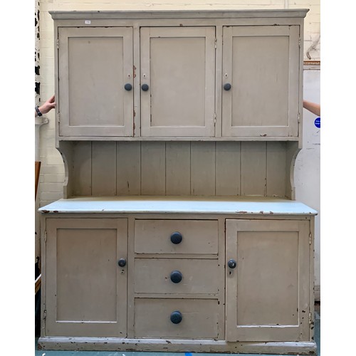 A massive Victorian grey painted kitchen dresser, the top an... | Barnebys