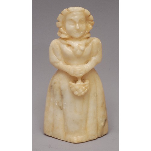 An alabaster figure, carved as a woman in a bonnet and long ... | Barnebys