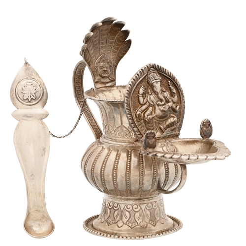 A Nepalese silver coloured metal sukunda lamp, 20th c, 16cm ... | Barnebys