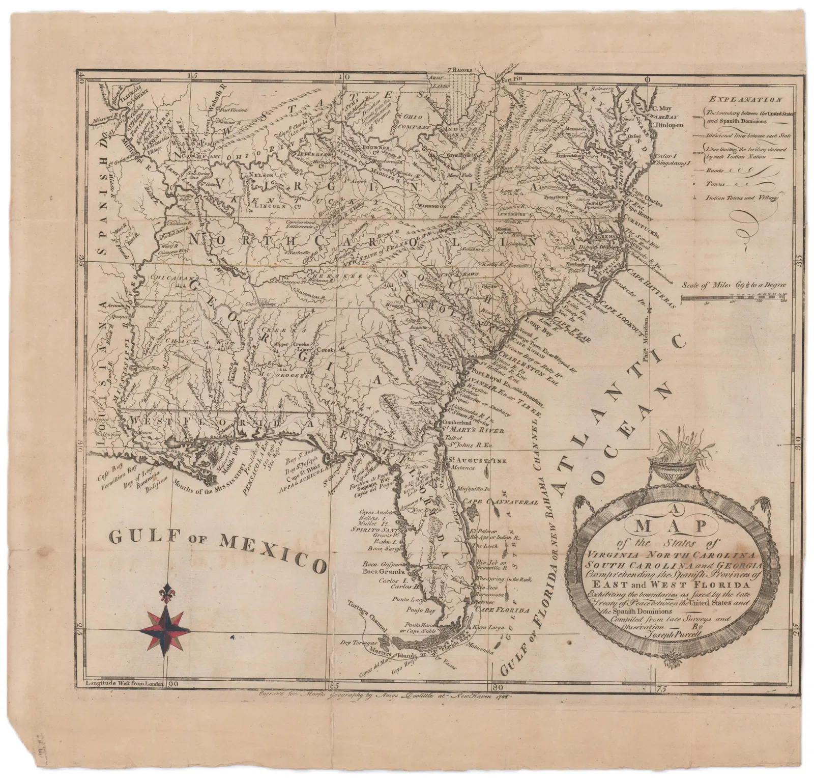 1788 Map of Southeastern United States & Spanish Provinces of East ...