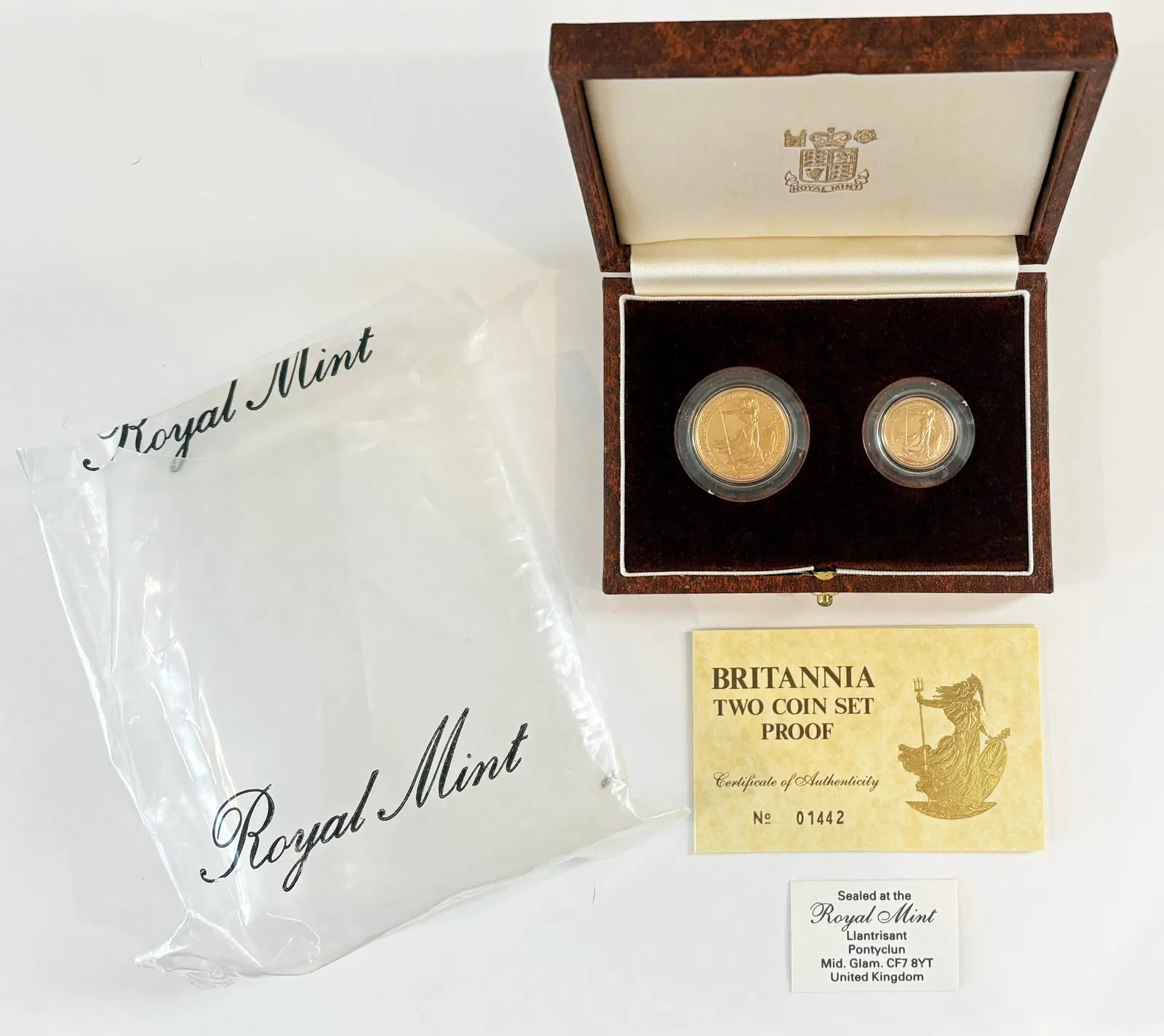 1987 Britannia Gold Royal Mint Two Coin Set, Proof Quality With ...