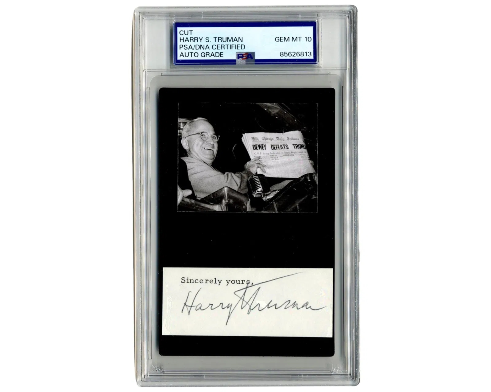 Harry Truman PSA Gem Mint 10 Signature "Dewey Defeats Truman" Display ...