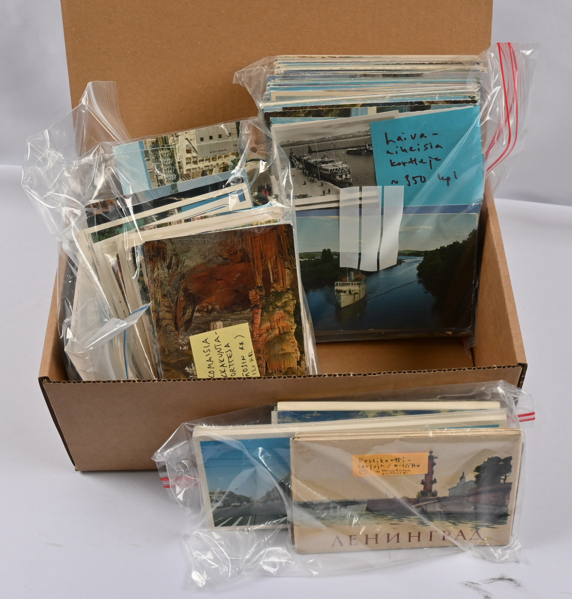 Small box of foreign cards. Eg. ca. 350 ship cards, newer topographical ...