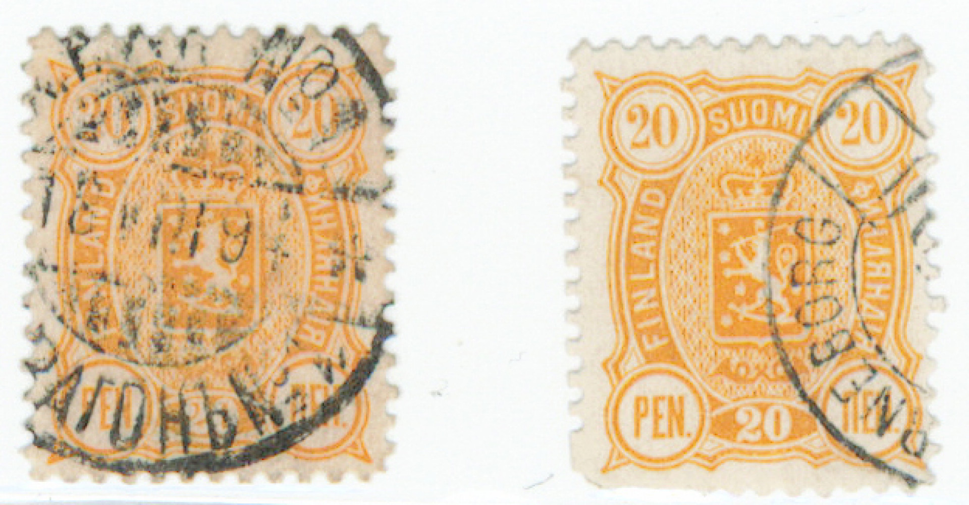 20 penni B rare thich carton paper and another stamps with fine blind ...