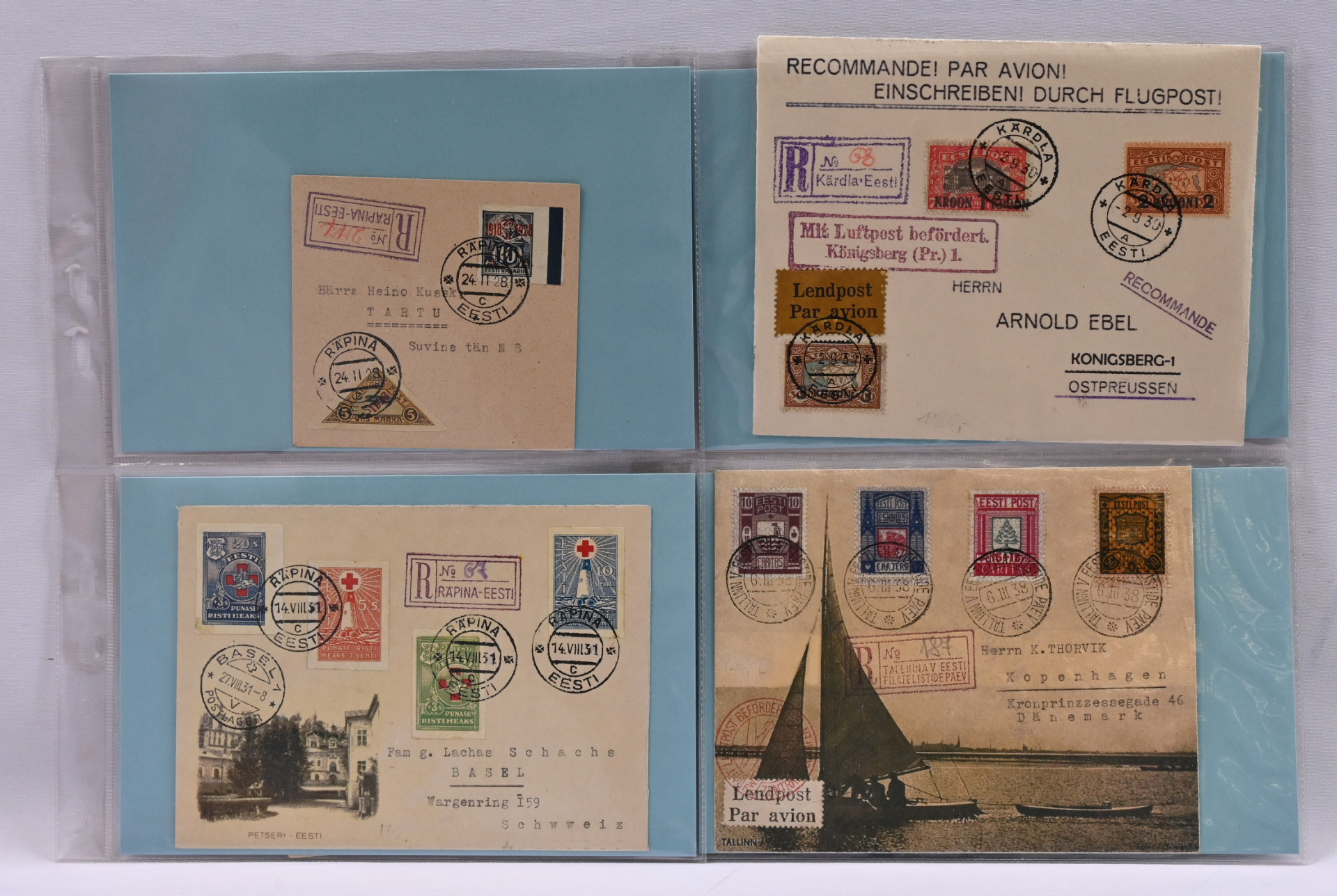 1922 - 1938 seven forged postal items with rarely seen forged stamps ...
