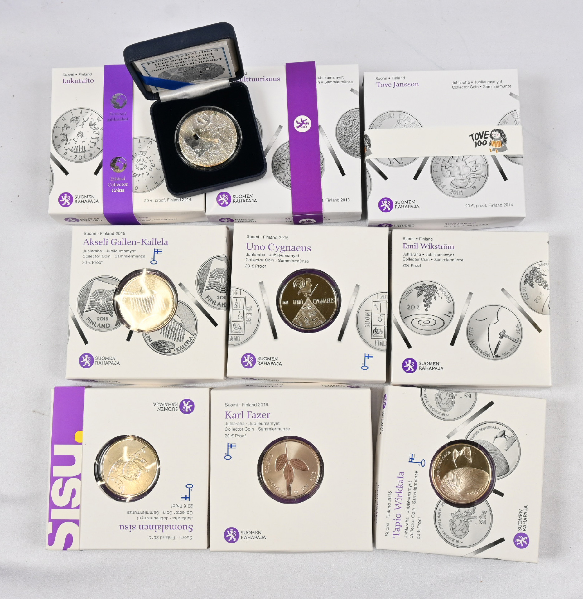 2009 - 2016 20€ Proof commemorative coins beautiful selection of 10 ...