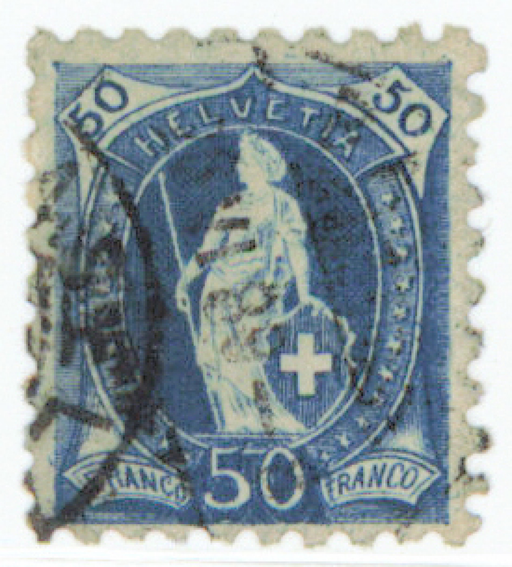 1882 Standing Helvetia 50 c blue Mi 62B, used stamp with rare ...