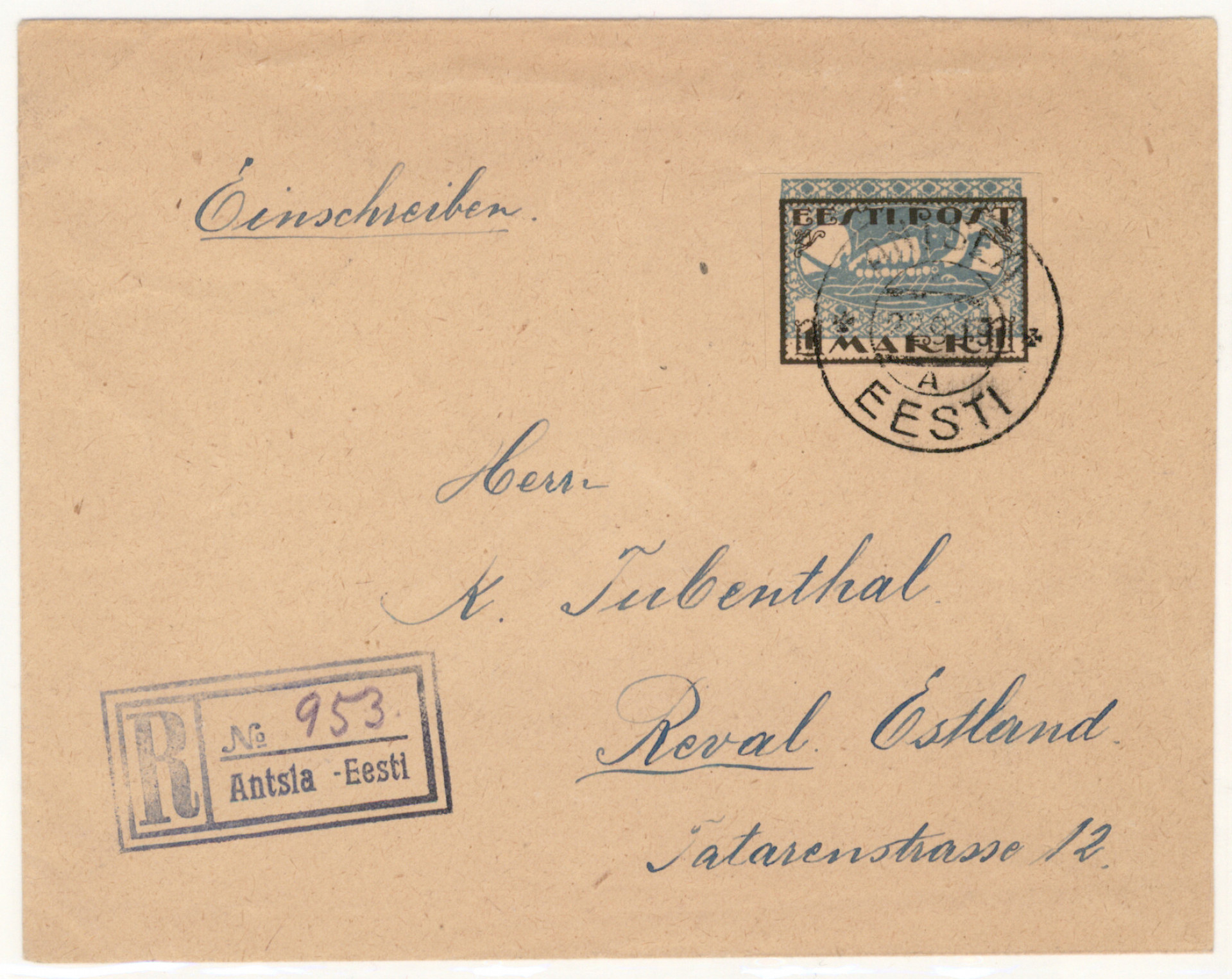 1919 Viking ship 1 markka Mi 12, single on a registered cover from ...