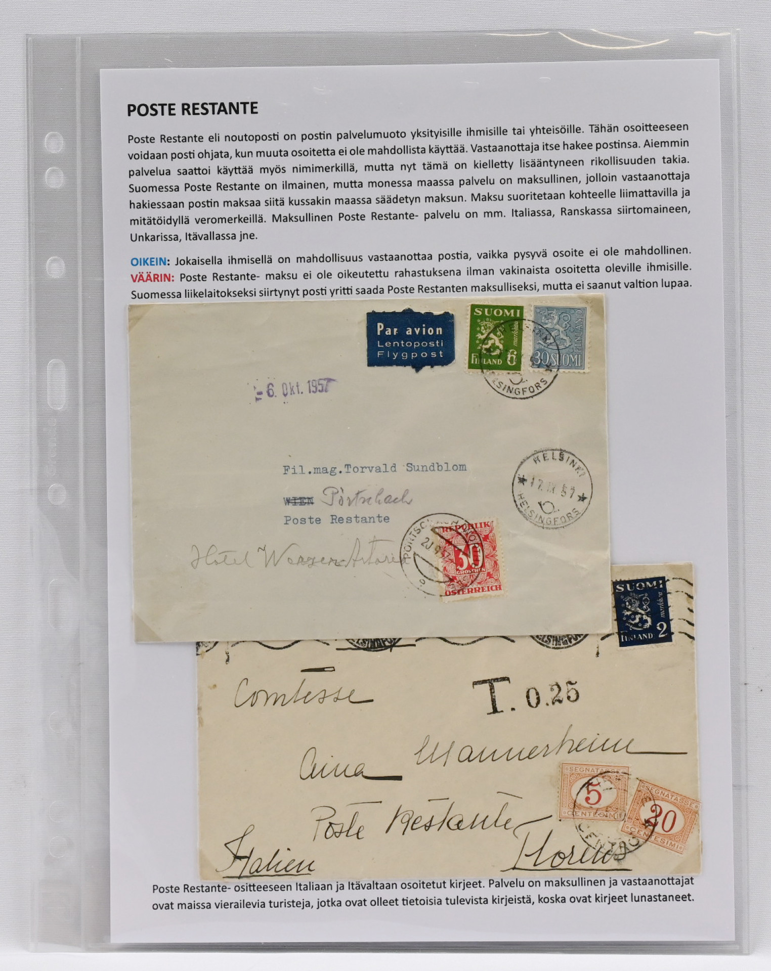 Two different postal items on collection pages, both sent to Poste ...