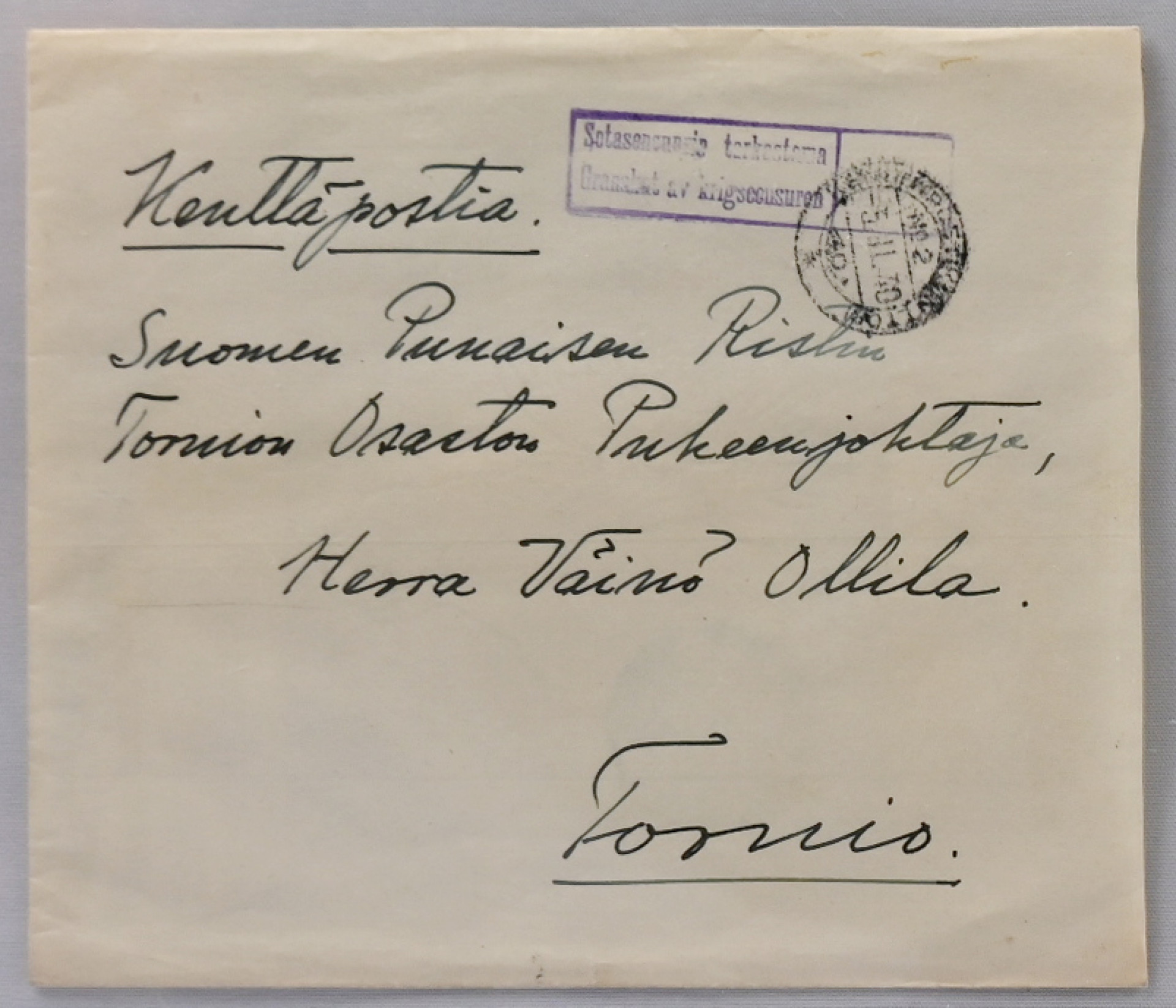 1940, field post letter sent by Marshal Mannerheim to the Tornio branch ...