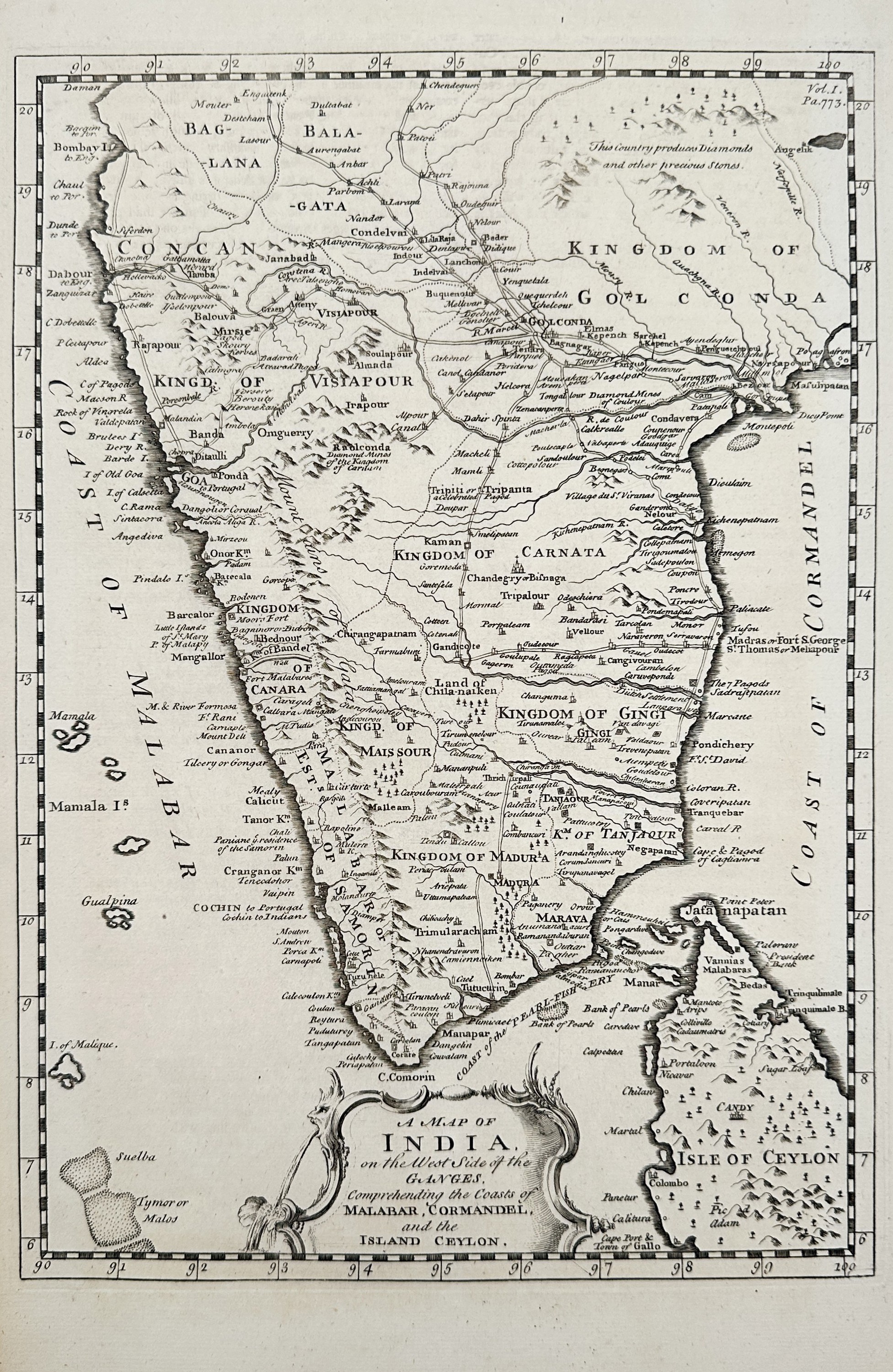 Emanuel Bowen (c. 1693–1767) – Map of Southern India on the West Side ...