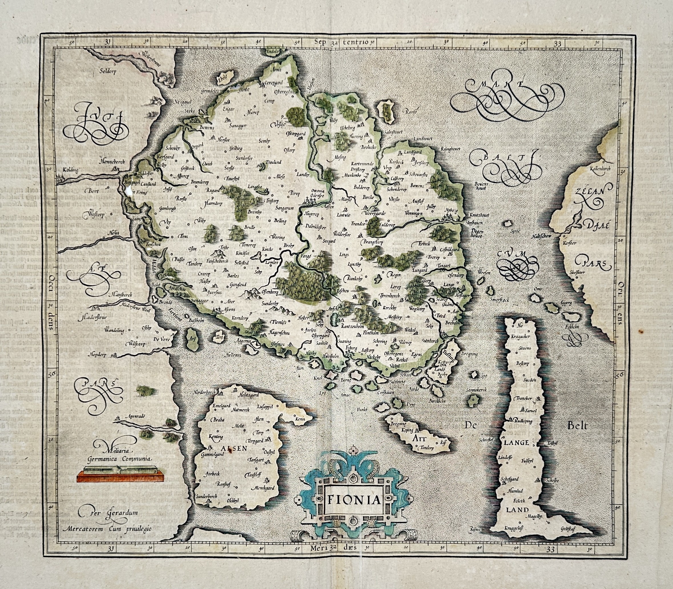 Henricus Hondius (1597–1651) – Map of Funen (Fionia) – Hand-colored ...