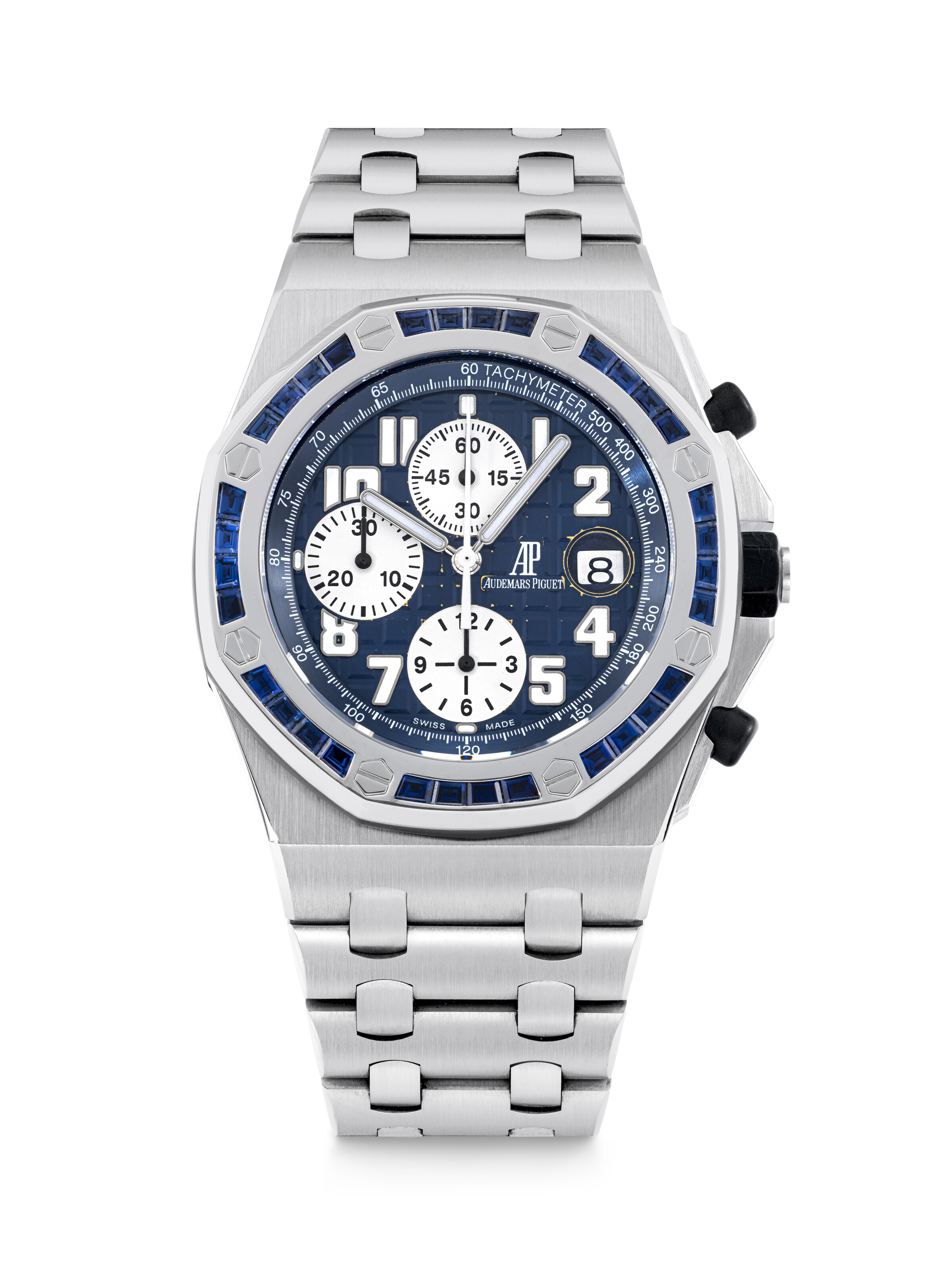 AUDEMARS PIGUET. A VERY RARE AND ATTRACTIVE STAINLESS STEEL, 18K WHITE ...