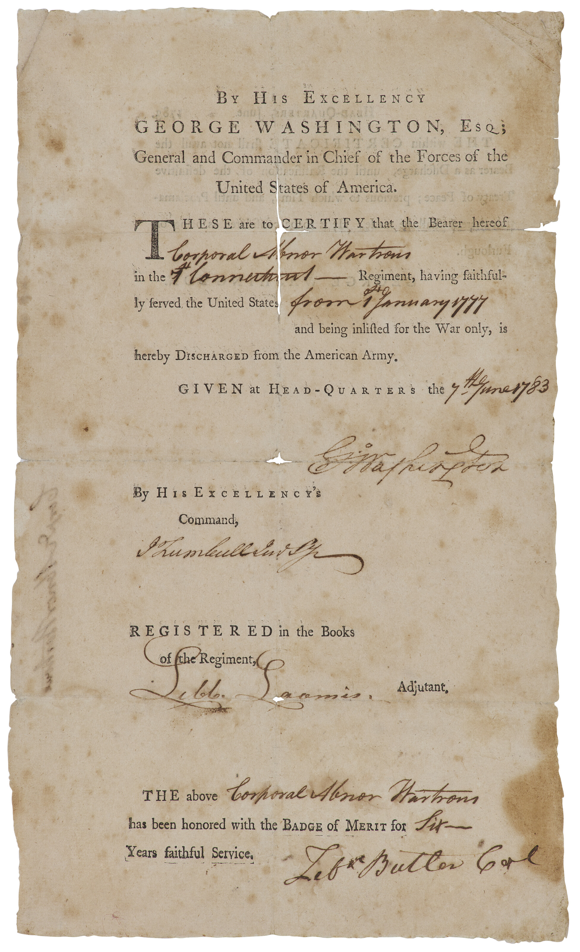 GEORGE WASHINGTON (1732-1799) Document signed, 7 June 1783 | Barnebys