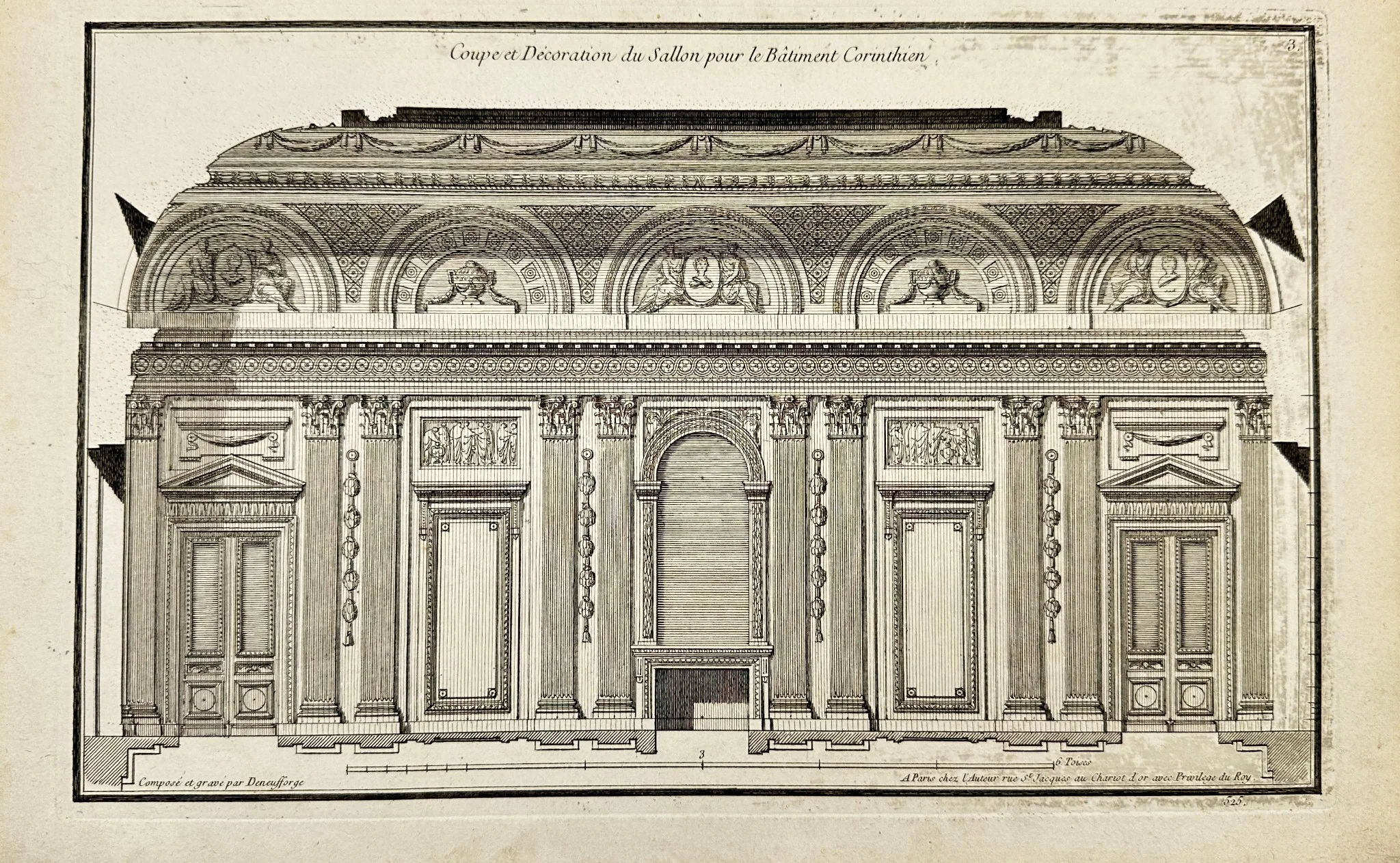 Antique Architectural Print - Diagram of a Corinthian Building - France ...