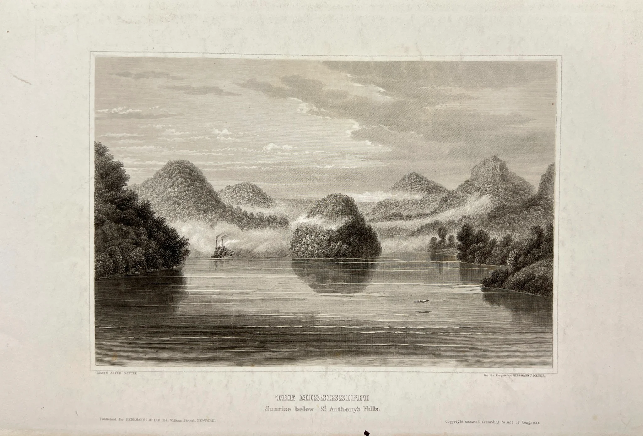 Antique Engraving - Carl Joseph Meyer - View of Mississippi in USA - E5 ...
