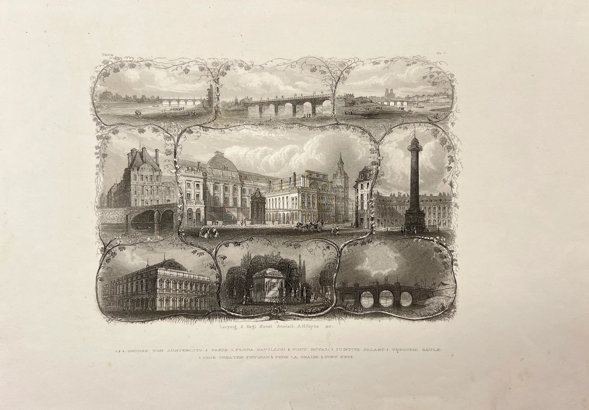 Antique Engraving - Carl Joseph Meyer - View of Paris Sights - France ...