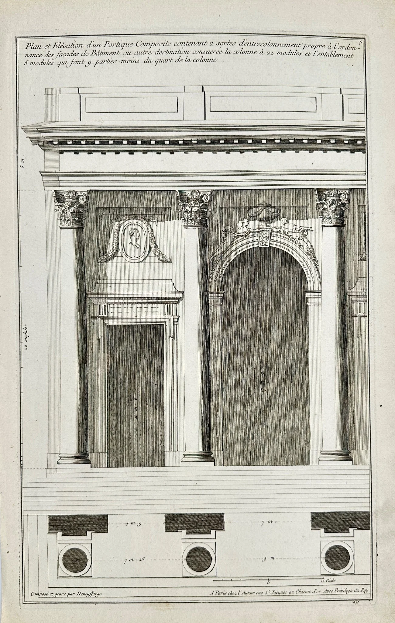 Antique Architectural Print - Plan and Elevation of a Composite Portico - F4 | Barnebys