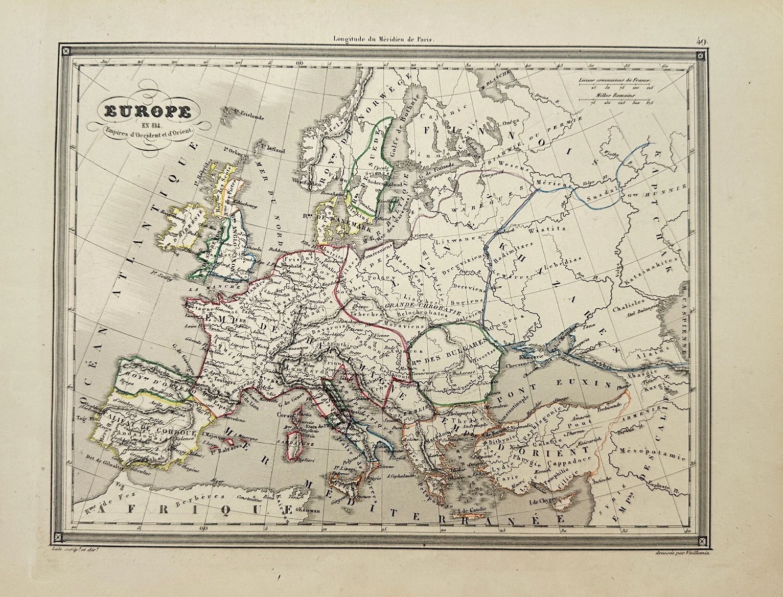 Antique Map - Felix Delamarche - Europe in 814 Western and Eastern ...